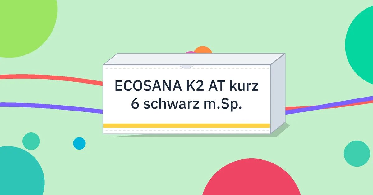 Symbolbild: Packung mit der Aufschrift ECOSANA K2 AT kurz 6 schwarz m.Sp. (PZN 01566005) – Verfügbarkeit und Bezug in Apotheken in Frankfurt am Main