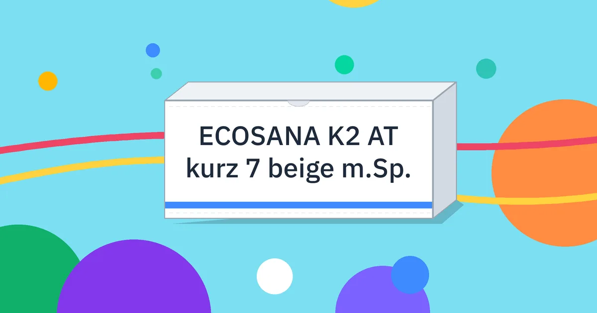 Symbolbild: Packung mit der Aufschrift ECOSANA K2 AT kurz 7 beige m.Sp. (PZN 01566229) – Verfügbarkeit und Bezug in Apotheken in Frankfurt am Main