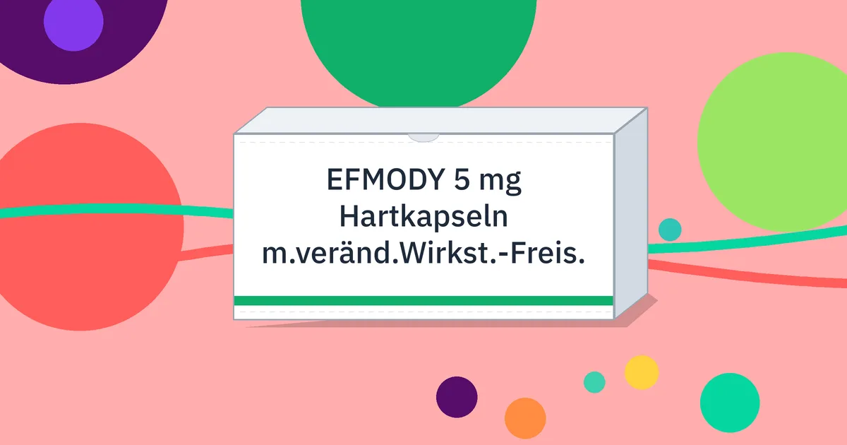 Symbolbild: Packung mit der Aufschrift EFMODY 5 mg Hartkapseln m.veränd.Wirkst.-Freis. (PZN 17396261) – Verfügbarkeit und Bezug in Apotheken in Frankfurt am Main