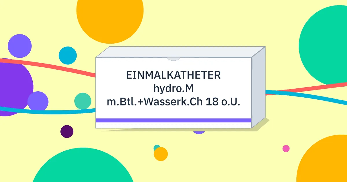 Symbolbild: Packung mit der Aufschrift EINMALKATHETER hydro.M m.Btl.+Wasserk.Ch 18 o.U. (PZN 06427745) – Verfügbarkeit und Bezug in Apotheken in Frankfurt am Main