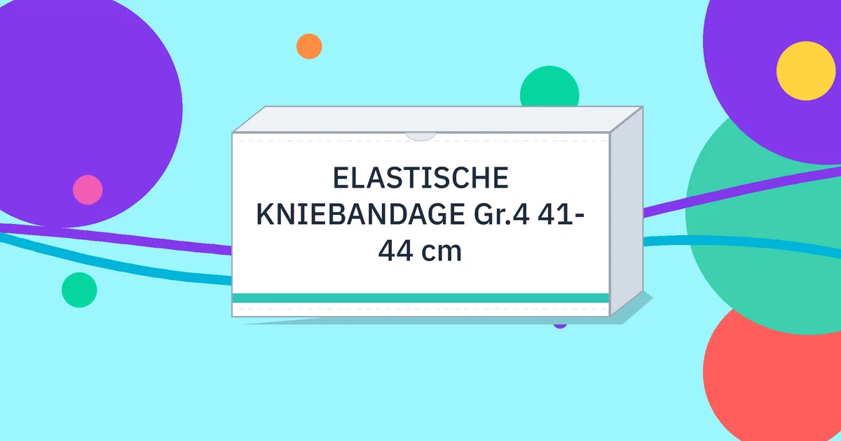 Symbolbild: Packung mit der Aufschrift ELASTISCHE KNIEBANDAGE Gr.4 41-44 cm (PZN 18115614) – Verfügbarkeit und Bezug in Apotheken in Frankfurt am Main