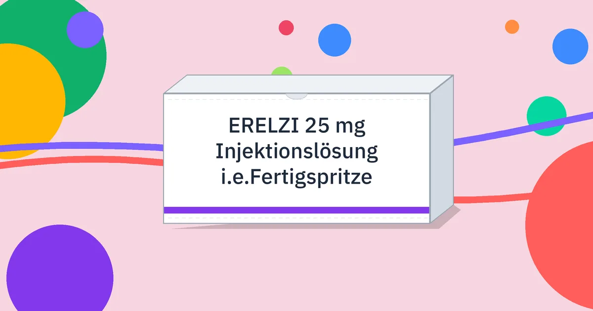 Symbolbild: Packung mit der Aufschrift ERELZI 25 mg Injektionslösung i.e.Fertigspritze (PZN 14254388) – Verfügbarkeit und Bezug in Apotheken in Frankfurt am Main