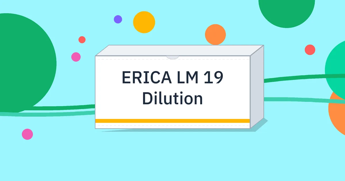 Symbolbild: Packung mit der Aufschrift ERICA LM 19 Dilution (PZN 13477755) – Verfügbarkeit und Bezug in Apotheken in Frankfurt am Main