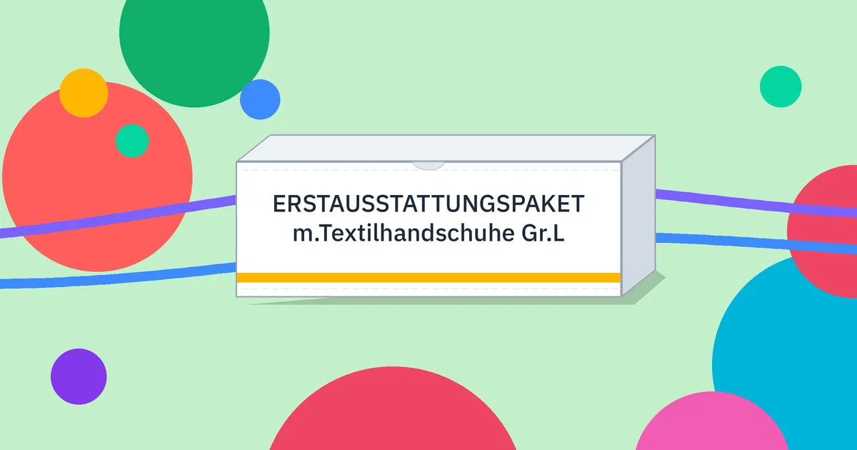 Symbolbild: Packung mit der Aufschrift ERSTAUSSTATTUNGSPAKET m.Textilhandschuhe Gr.L (PZN 14409885) – Verfügbarkeit und Bezug in Apotheken in Frankfurt am Main