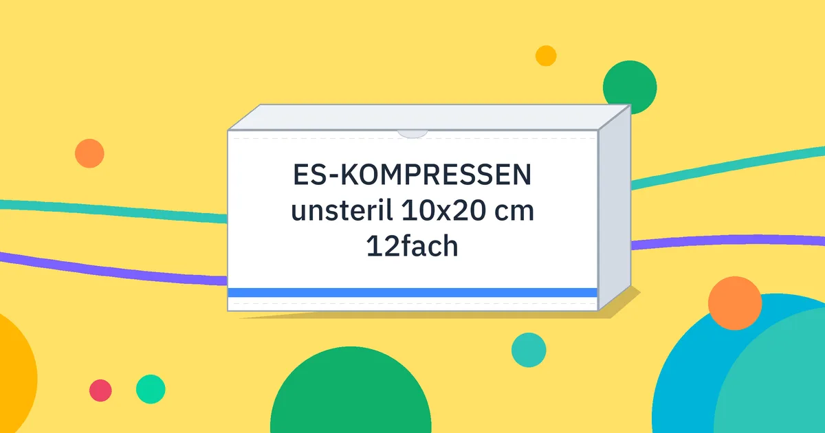 Symbolbild: Packung mit der Aufschrift ES-KOMPRESSEN unsteril 10x20 cm 12fach (PZN 12564624) – Verfügbarkeit und Bezug in Apotheken in Frankfurt am Main