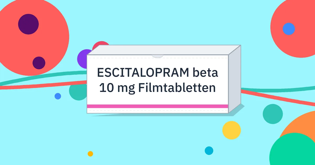 Symbolbild: Packung mit der Aufschrift ESCITALOPRAM beta 10 mg Filmtabletten (PZN 06681662) – Verfügbarkeit und Bezug in Apotheken in Frankfurt am Main