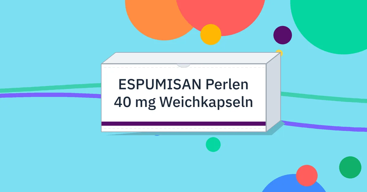 Symbolbild: Packung mit der Aufschrift ESPUMISAN Perlen 40 mg Weichkapseln (PZN 04220661) – Verfügbarkeit und Bezug in Apotheken in Frankfurt am Main