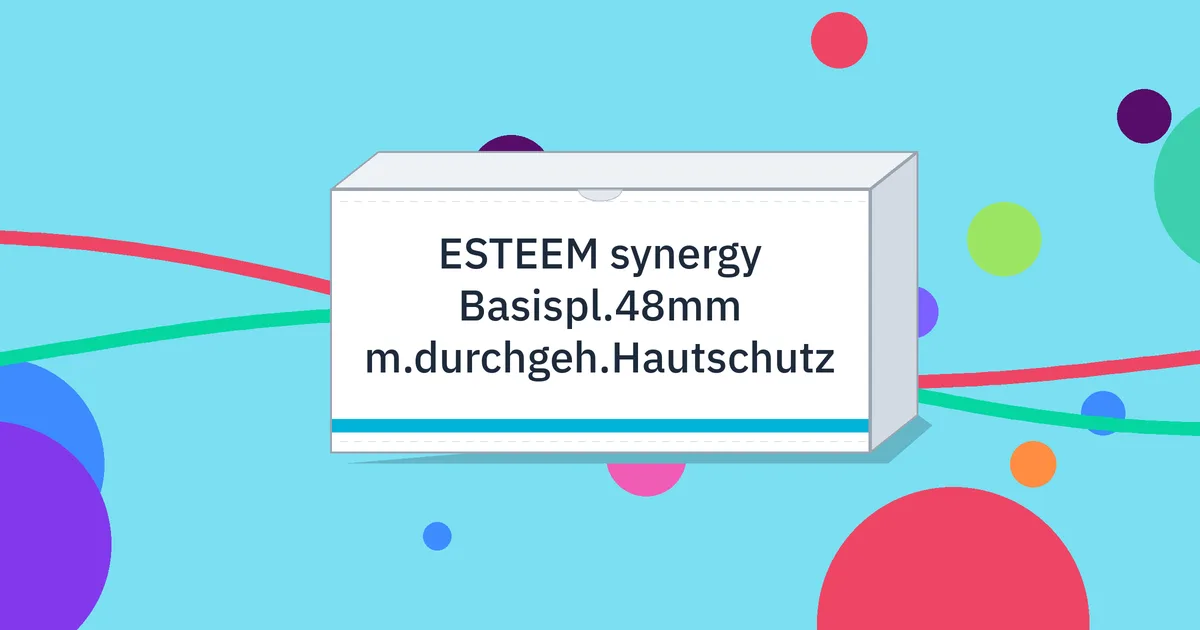 Symbolbild: Packung mit der Aufschrift ESTEEM synergy Basispl.48mm m.durchgeh.Hautschutz (PZN 13708172) – Verfügbarkeit und Bezug in Apotheken in Frankfurt am Main