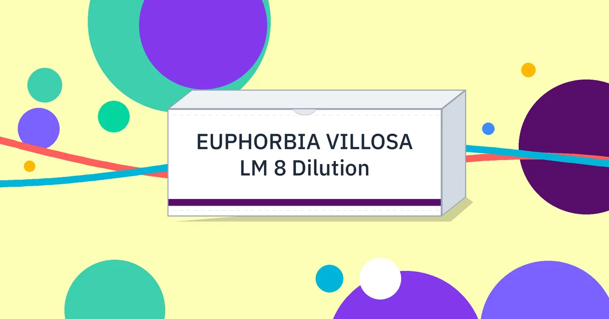 Symbolbild: Packung mit der Aufschrift EUPHORBIA VILLOSA LM 8 Dilution (PZN 13482696) – Verfügbarkeit und Bezug in Apotheken in Frankfurt am Main