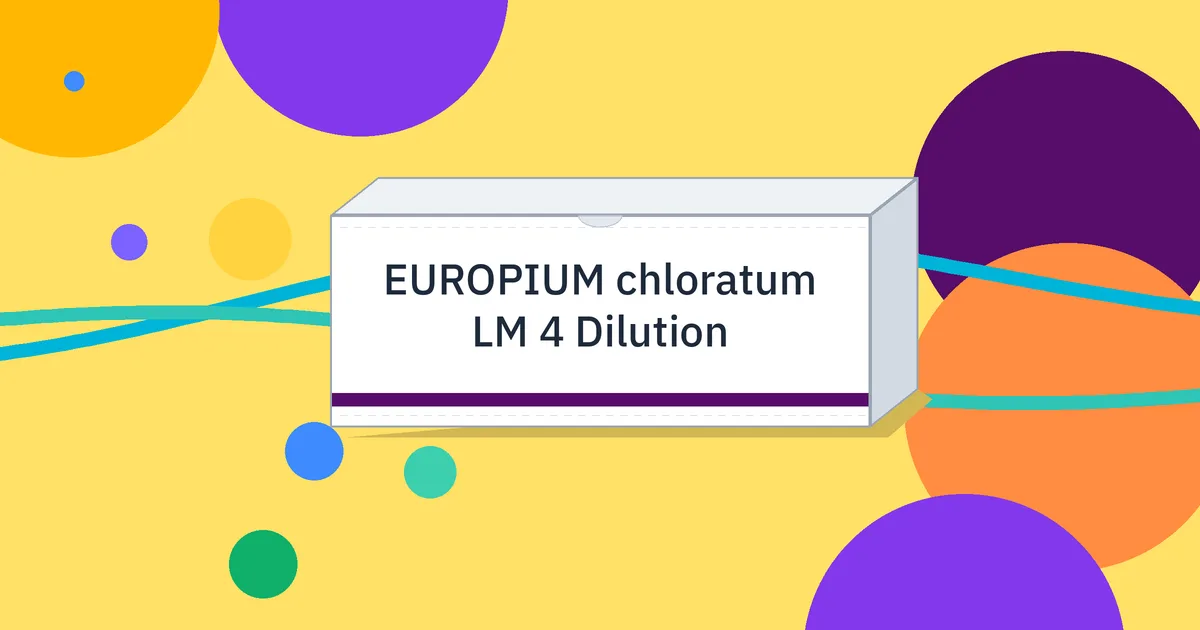 Symbolbild: Packung mit der Aufschrift EUROPIUM chloratum LM 4 Dilution (PZN 13484063) – Verfügbarkeit und Bezug in Apotheken in Frankfurt am Main