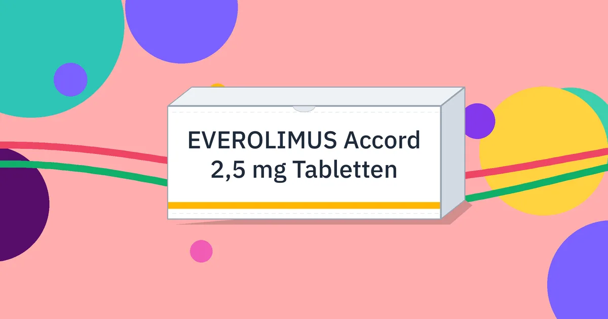 Symbolbild: Packung mit der Aufschrift EVEROLIMUS Accord 2,5 mg Tabletten (PZN 15023923) – Verfügbarkeit und Bezug in Apotheken in Frankfurt am Main