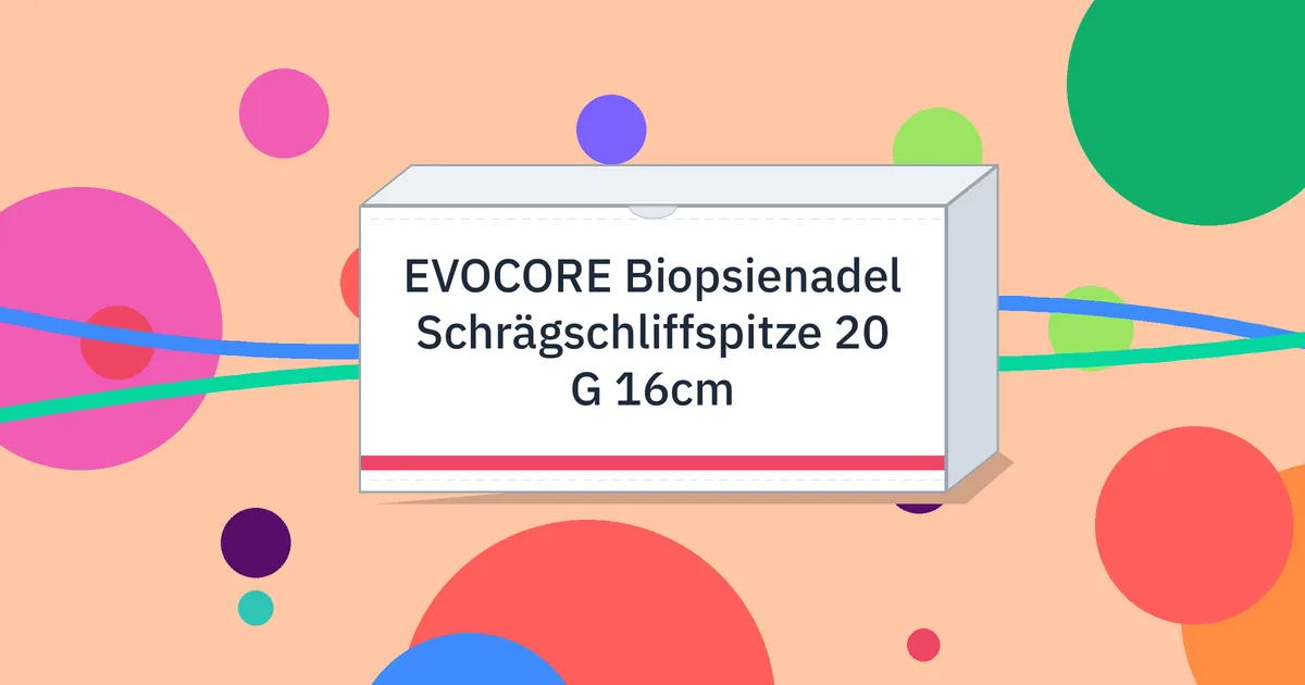 Symbolbild: Packung mit der Aufschrift EVOCORE Biopsienadel Schrägschliffspitze 20 G 16cm (PZN 11655359) – Verfügbarkeit und Bezug in Apotheken in Frankfurt am Main
