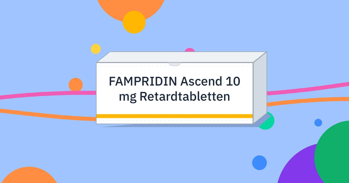 Symbolbild: Packung mit der Aufschrift FAMPRIDIN Ascend 10 mg Retardtabletten (PZN 20006045) – Verfügbarkeit und Bezug in Apotheken in Frankfurt am Main