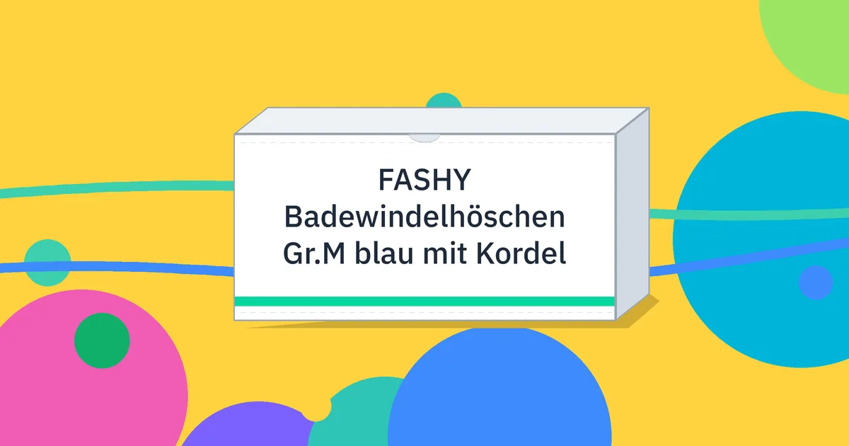 Symbolbild: Packung mit der Aufschrift FASHY Badewindelhöschen Gr.M blau mit Kordel (PZN 01497830) – Verfügbarkeit und Bezug in Apotheken in Frankfurt am Main