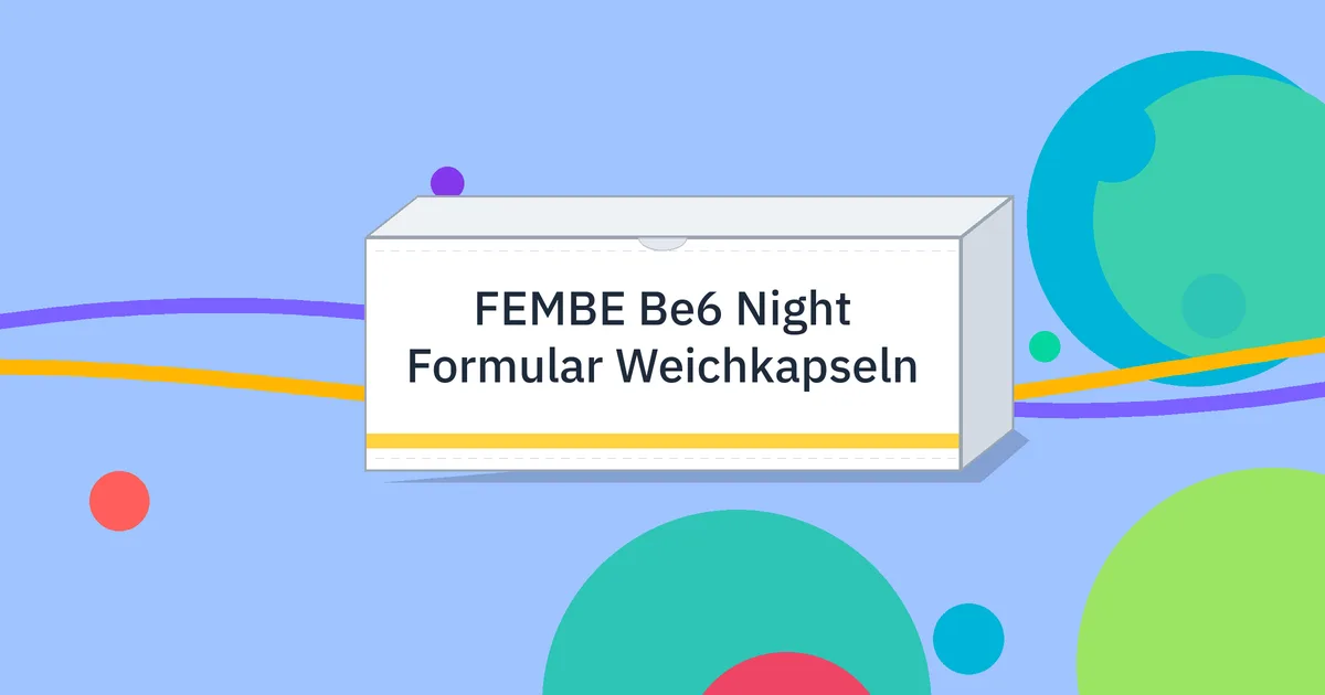 Symbolbild: Packung mit der Aufschrift FEMBE Be6 Night Formular Weichkapseln (PZN 19340856) – Verfügbarkeit und Bezug in Apotheken in Frankfurt am Main
