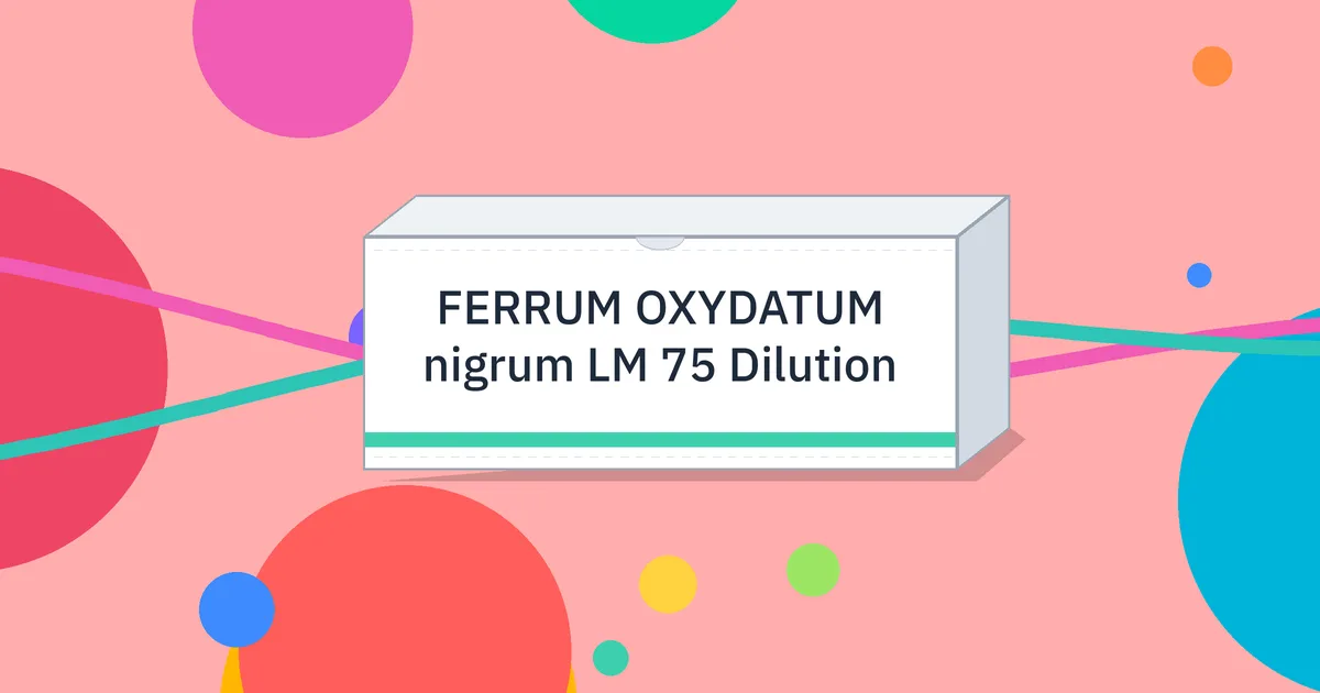 Symbolbild: Packung mit der Aufschrift FERRUM OXYDATUM nigrum LM 75 Dilution (PZN 12851476) – Verfügbarkeit und Bezug in Apotheken in Frankfurt am Main