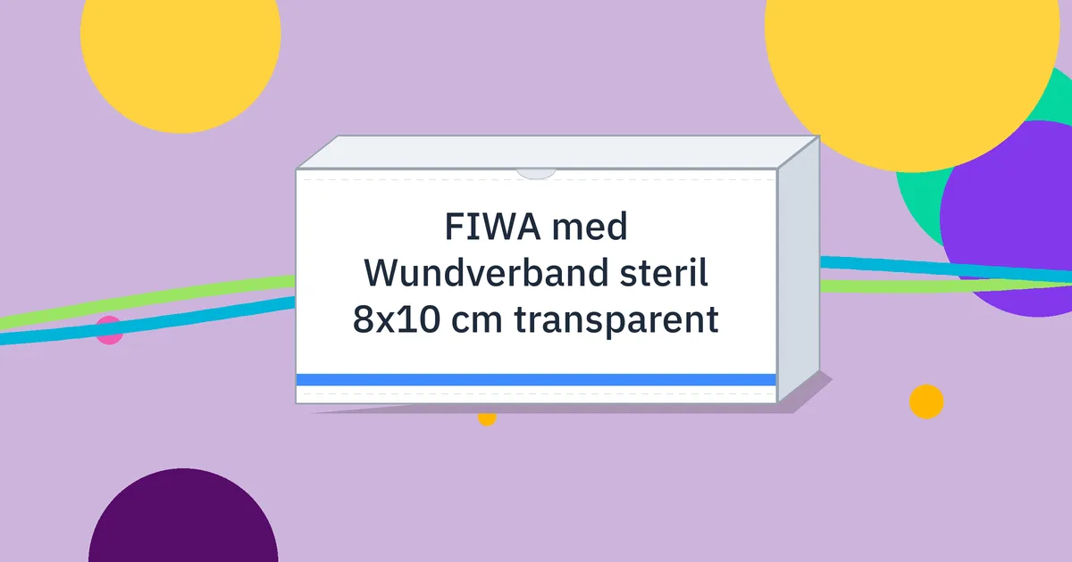 Symbolbild: Packung mit der Aufschrift FIWA med Wundverband steril 8x10 cm transparent (PZN 19813355) – Verfügbarkeit und Bezug in Apotheken in Frankfurt am Main