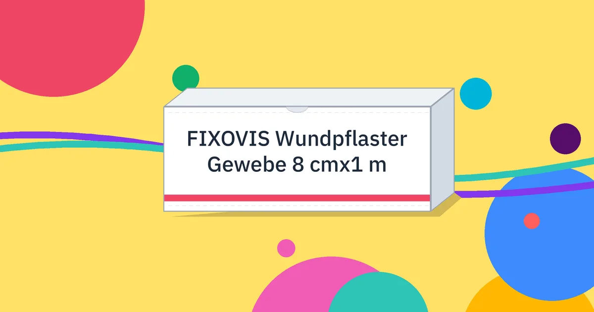 Symbolbild: Packung mit der Aufschrift FIXOVIS Wundpflaster Gewebe 8 cmx1 m (PZN 04940378) – Verfügbarkeit und Bezug in Apotheken in Frankfurt am Main