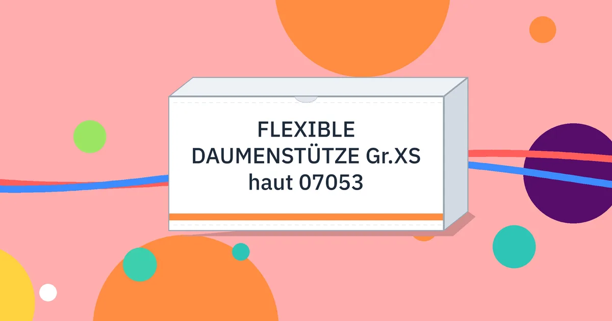 Symbolbild: Packung mit der Aufschrift FLEXIBLE DAUMENSTÜTZE Gr.XS haut 07053 (PZN 03250281) – Verfügbarkeit und Bezug in Apotheken in Frankfurt am Main