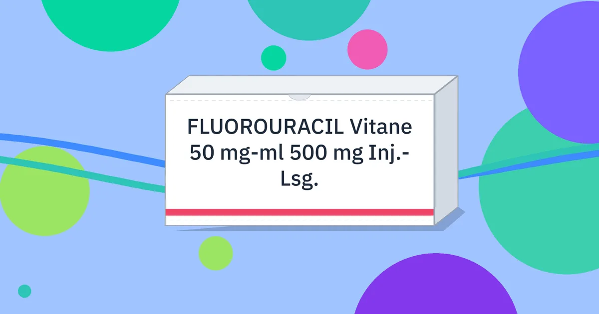 Symbolbild: Packung mit der Aufschrift FLUOROURACIL Vitane 50 mg-ml 500 mg Inj.-Lsg. (PZN 11289021) – Verfügbarkeit und Bezug in Apotheken in Frankfurt am Main