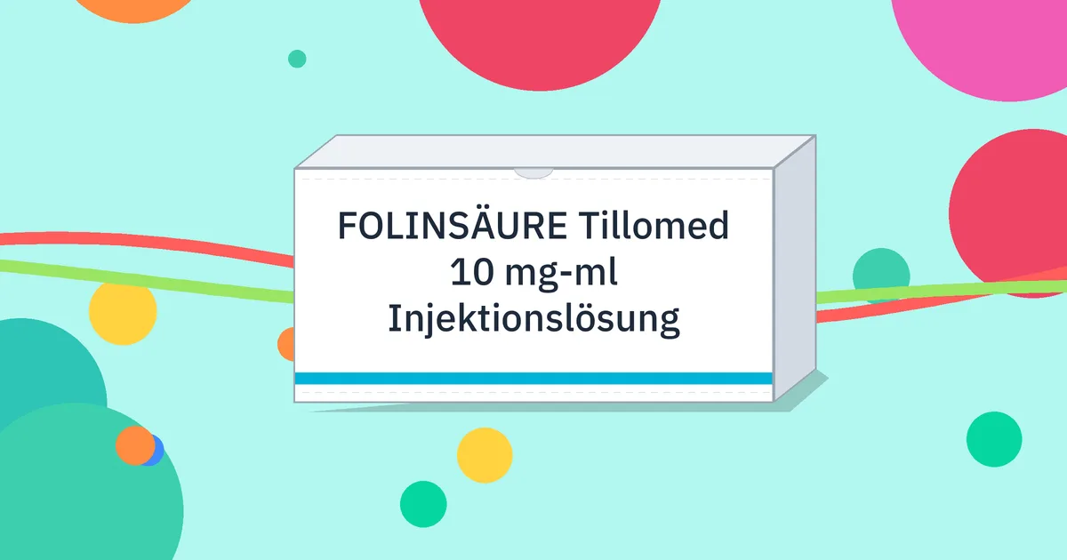 Symbolbild: Packung mit der Aufschrift FOLINSÄURE Tillomed 10 mg-ml Injektionslösung (PZN 12555507) – Verfügbarkeit und Bezug in Apotheken in Frankfurt am Main