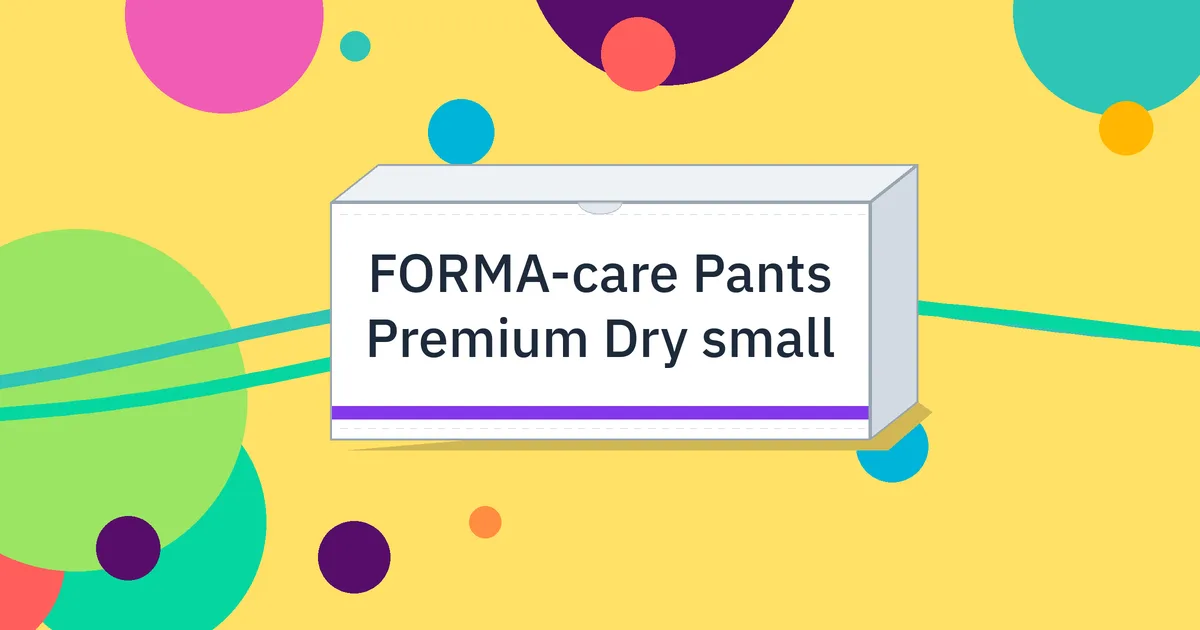 Symbolbild: Packung mit der Aufschrift FORMA-care Pants Premium Dry small (PZN 18355867) – Verfügbarkeit und Bezug in Apotheken in Frankfurt am Main