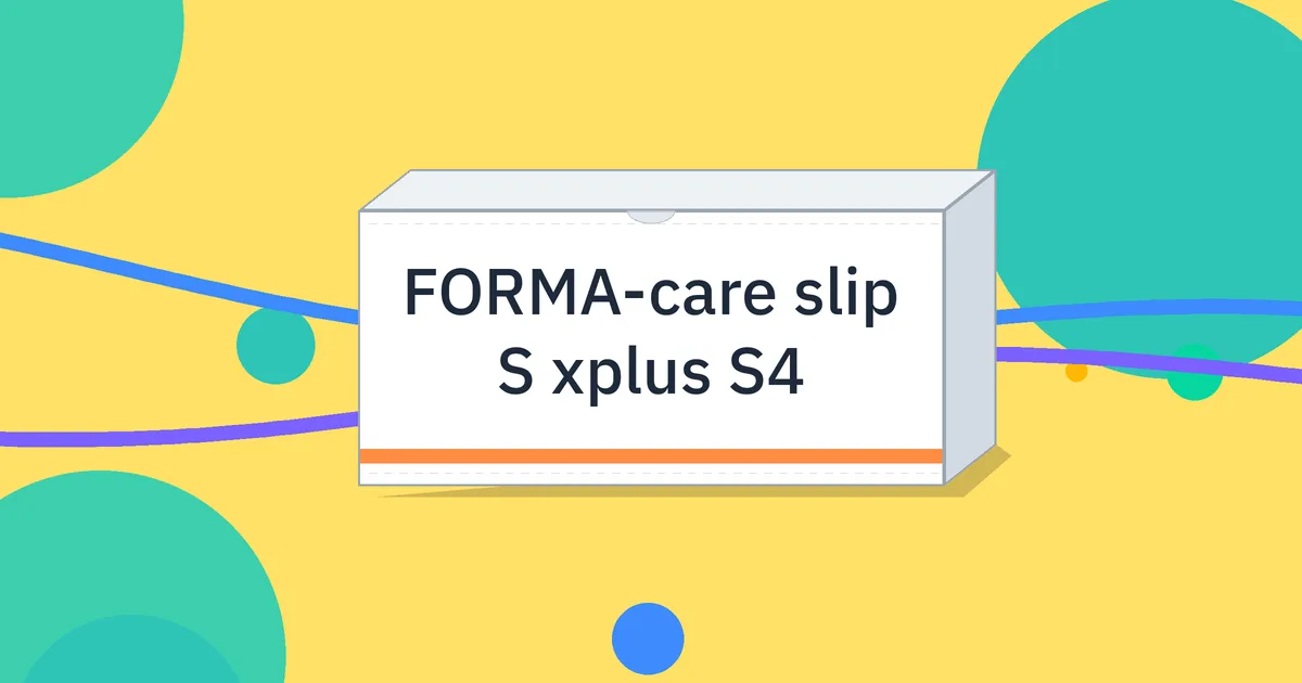 Symbolbild: Packung mit der Aufschrift FORMA-care slip S xplus S4 (PZN 02335383) – Verfügbarkeit und Bezug in Apotheken in Frankfurt am Main