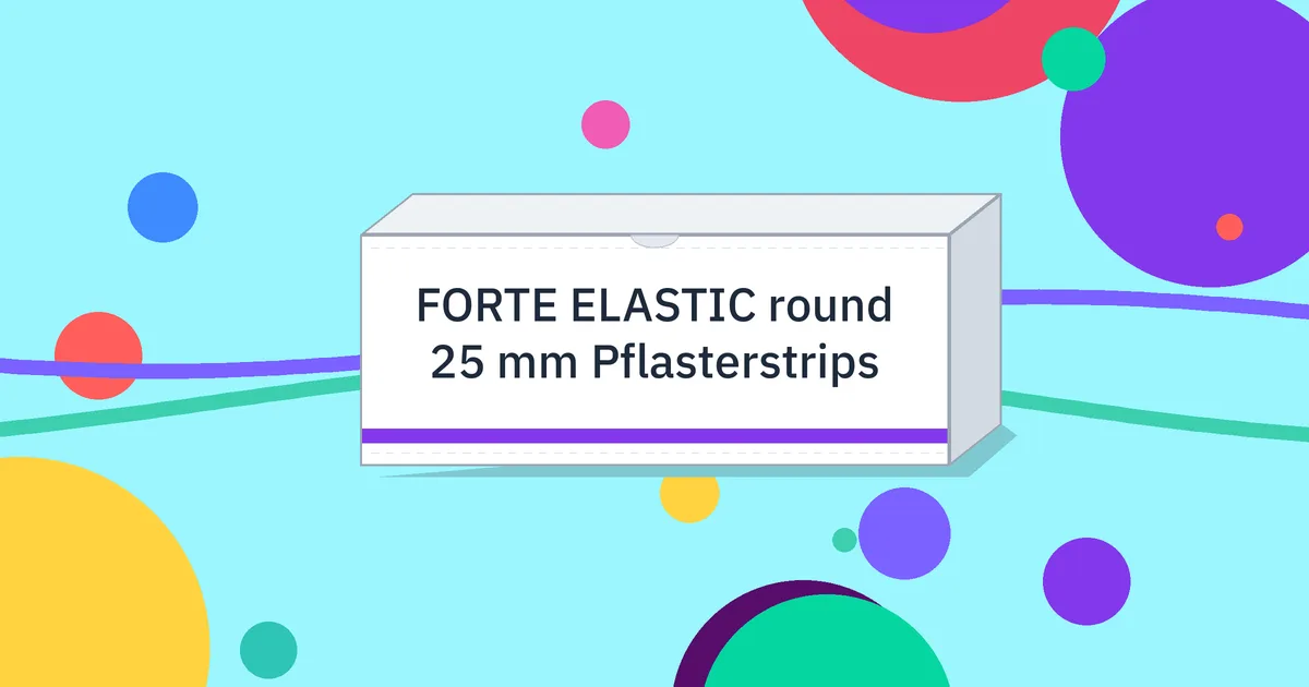 Symbolbild: Packung mit der Aufschrift FORTE ELASTIC round 25 mm Pflasterstrips (PZN 19382866) – Verfügbarkeit und Bezug in Apotheken in Frankfurt am Main