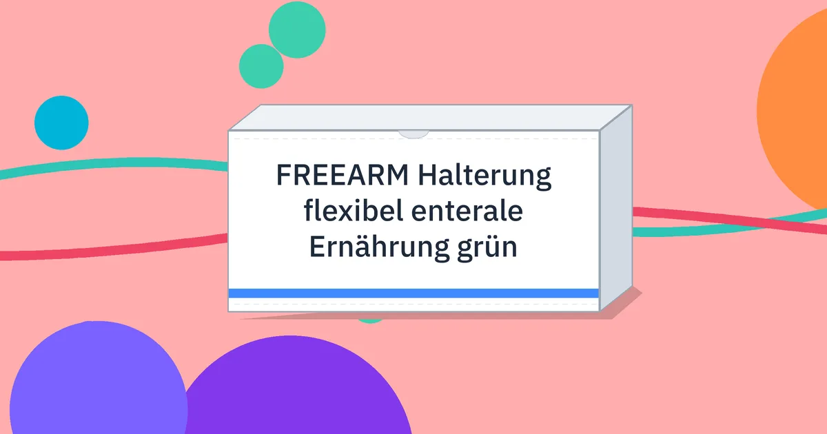 Symbolbild: Packung mit der Aufschrift FREEARM Halterung flexibel enterale Ernährung grün (PZN 19974911) – Verfügbarkeit und Bezug in Apotheken in Frankfurt am Main