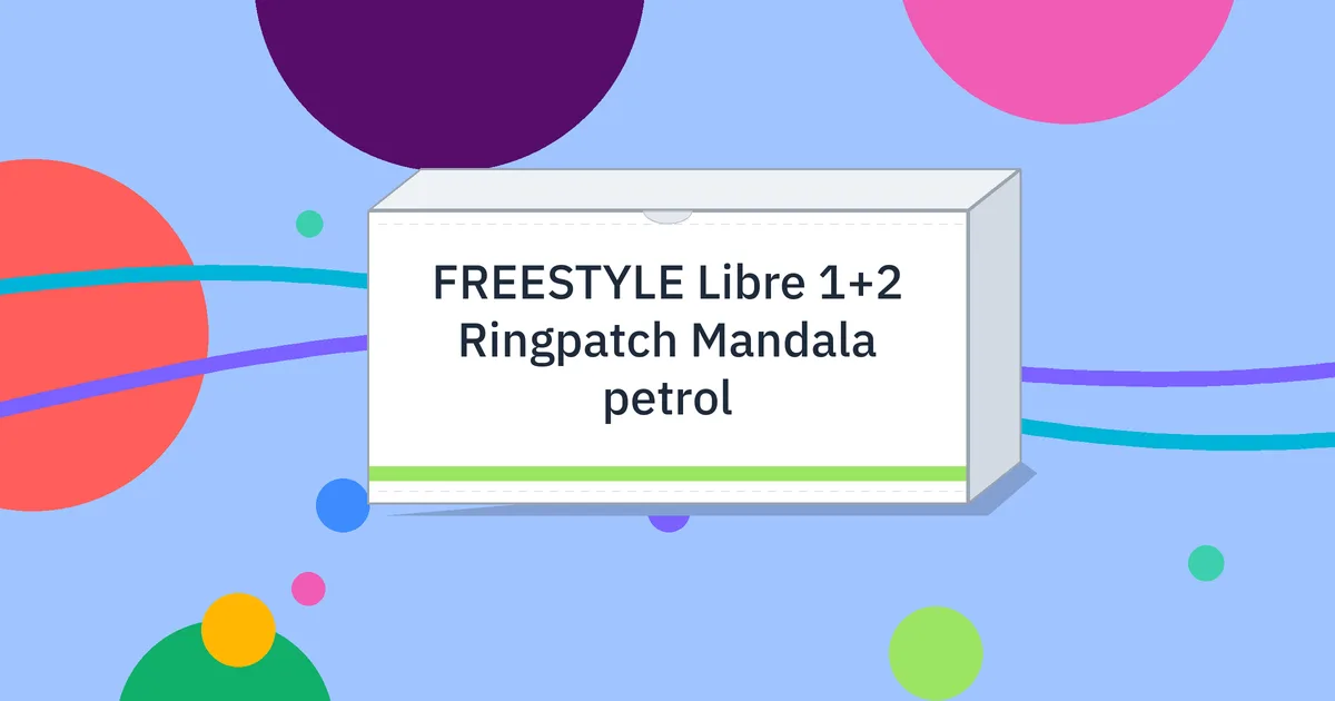 Symbolbild: Packung mit der Aufschrift FREESTYLE Libre 1+2 Ringpatch Mandala petrol (PZN 19864625) – Verfügbarkeit und Bezug in Apotheken in Frankfurt am Main