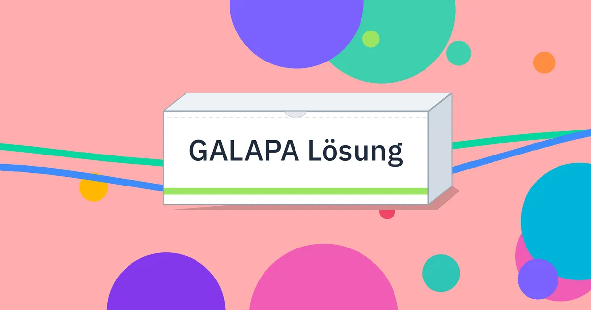 Symbolbild: Packung mit der Aufschrift GALAPA Lösung (PZN 04976034) – Verfügbarkeit und Bezug in Apotheken in Frankfurt am Main