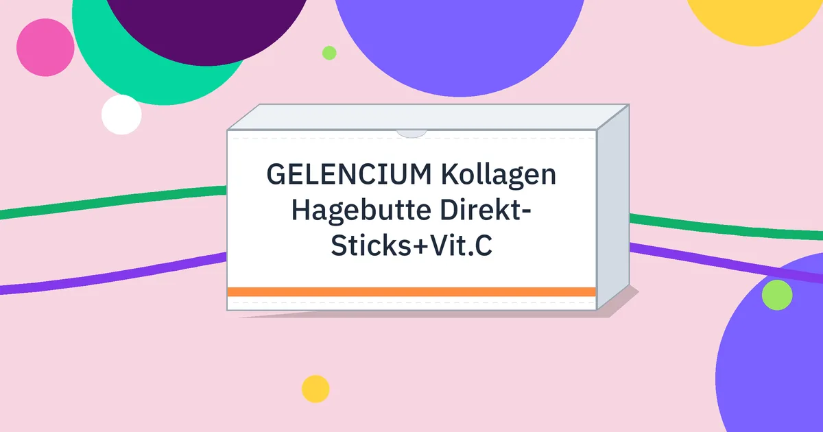 Symbolbild: Packung mit der Aufschrift GELENCIUM Kollagen Hagebutte Direkt-Sticks+Vit.C (PZN 19834127) – Verfügbarkeit und Bezug in Apotheken in Frankfurt am Main