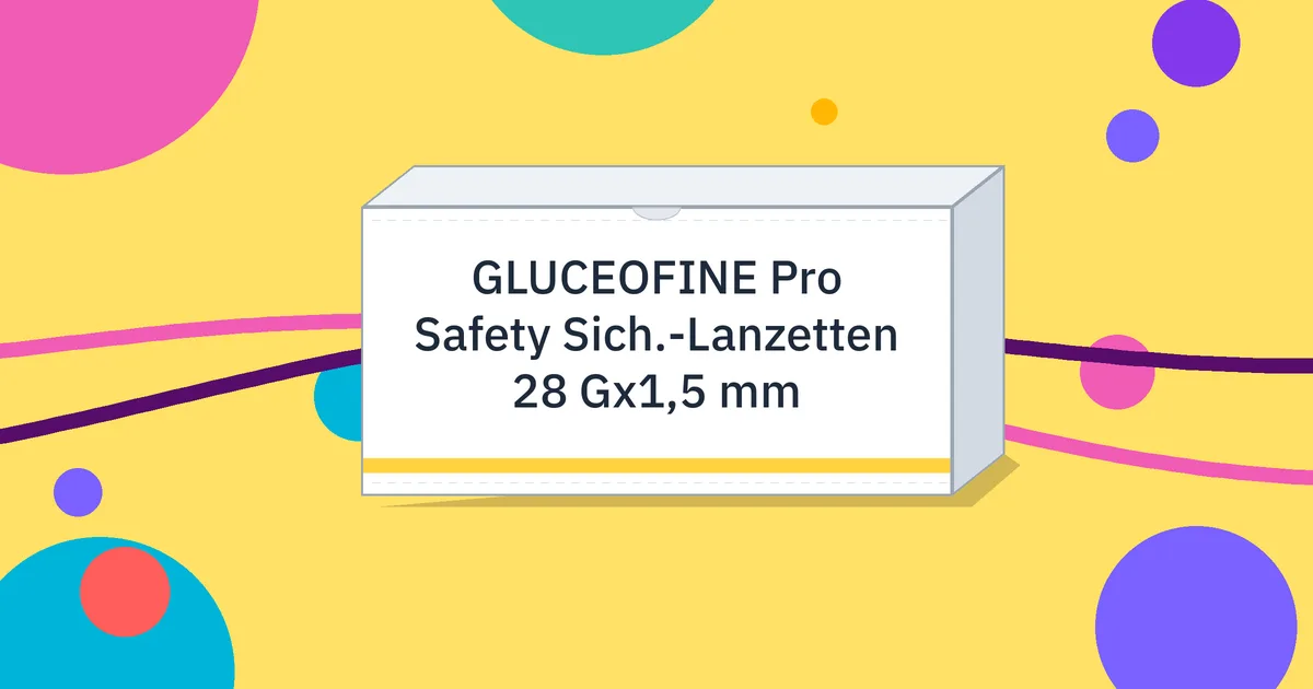 Symbolbild: Packung mit der Aufschrift GLUCEOFINE Pro Safety Sich.-Lanzetten 28 Gx1,5 mm (PZN 20548823) – Verfügbarkeit und Bezug in Apotheken in Frankfurt am Main