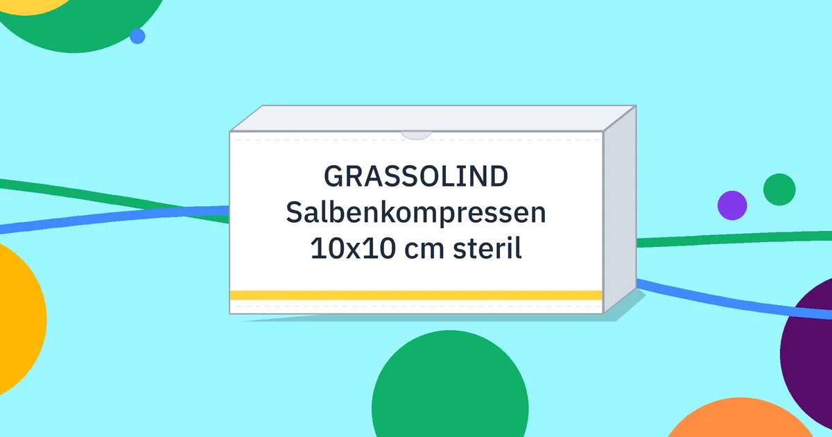 Symbolbild: Packung mit der Aufschrift GRASSOLIND Salbenkompressen 10x10 cm steril (PZN 17309279) – Verfügbarkeit und Bezug in Apotheken in Frankfurt am Main