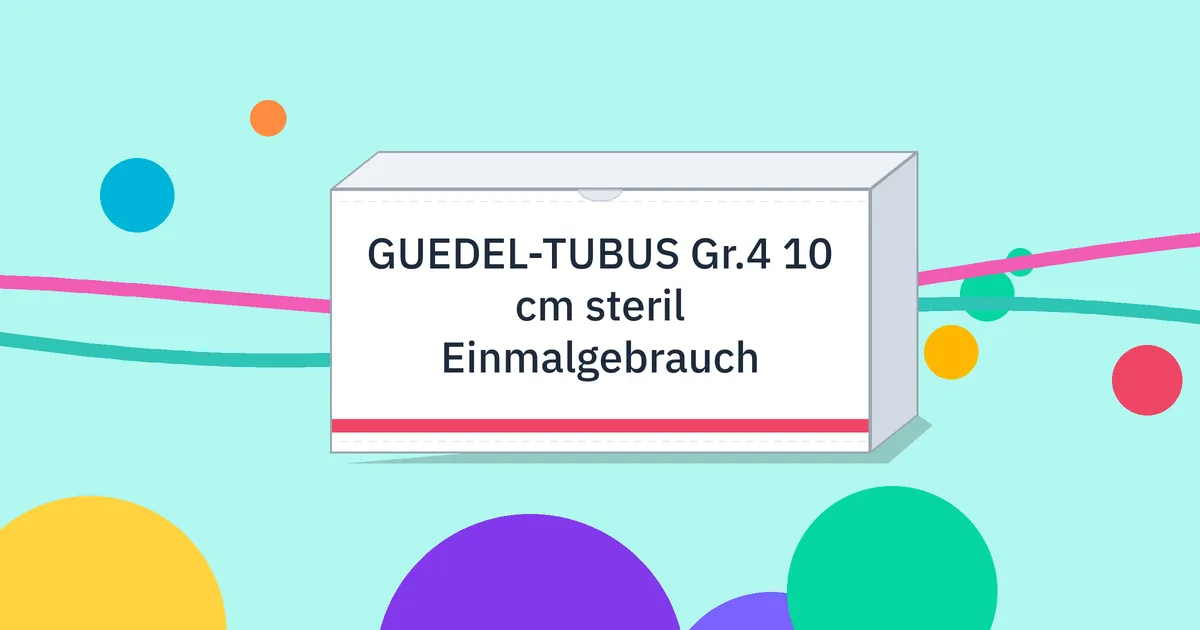 Symbolbild: Packung mit der Aufschrift GUEDEL-TUBUS Gr.4 10 cm steril Einmalgebrauch (PZN 10762171) – Verfügbarkeit und Bezug in Apotheken in Frankfurt am Main