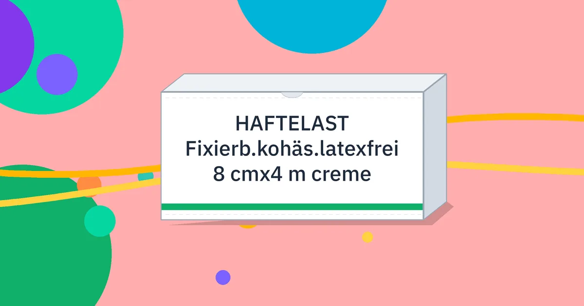 Symbolbild: Packung mit der Aufschrift HAFTELAST Fixierb.kohäs.latexfrei 8 cmx4 m creme (PZN 08816540) – Verfügbarkeit und Bezug in Apotheken in Frankfurt am Main