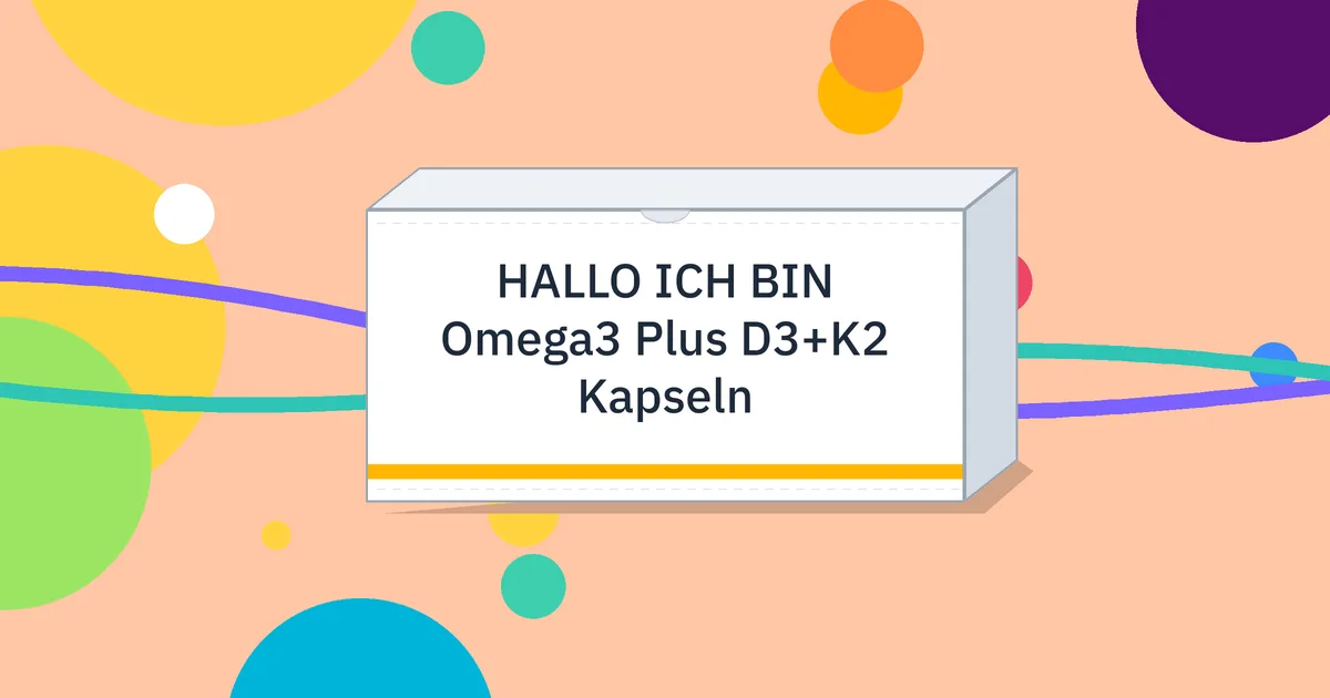 Symbolbild: Packung mit der Aufschrift HALLO ICH BIN Omega3 Plus D3+K2 Kapseln (PZN 16145918) – Verfügbarkeit und Bezug in Apotheken in Frankfurt am Main