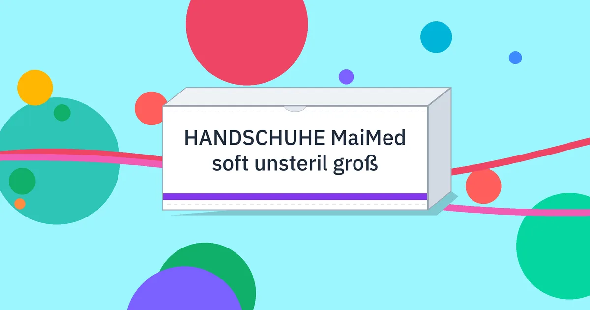 Symbolbild: Packung mit der Aufschrift HANDSCHUHE MaiMed soft unsteril groß (PZN 01525650) – Verfügbarkeit und Bezug in Apotheken in Frankfurt am Main