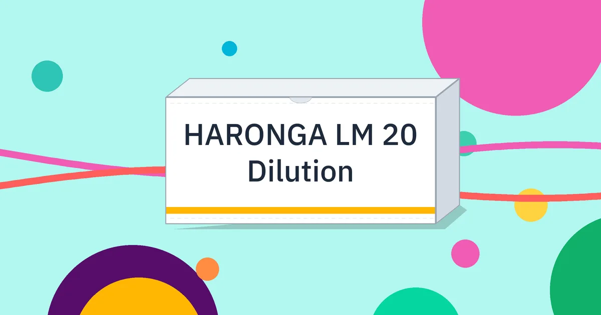 Symbolbild: Packung mit der Aufschrift HARONGA LM 20 Dilution (PZN 13550328) – Verfügbarkeit und Bezug in Apotheken in Frankfurt am Main