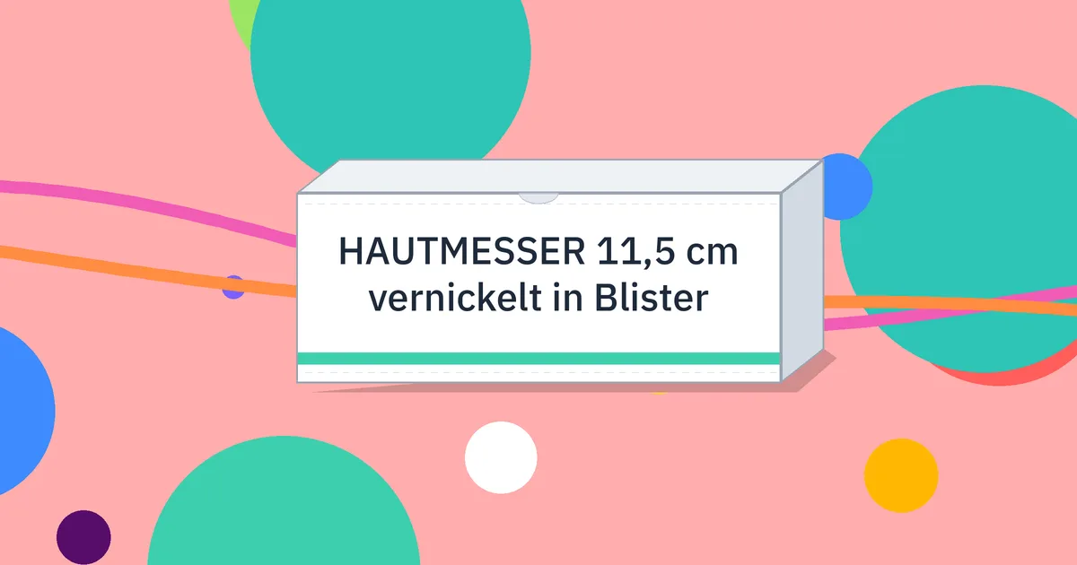 Symbolbild: Packung mit der Aufschrift HAUTMESSER 11,5 cm vernickelt in Blister (PZN 18155370) – Verfügbarkeit und Bezug in Apotheken in Frankfurt am Main