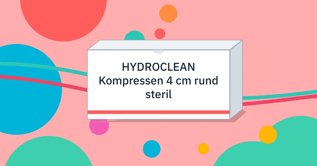 Symbolbild: Packung mit der Aufschrift HYDROCLEAN Kompressen 4 cm rund steril (PZN 18127528) – Verfügbarkeit und Bezug in Apotheken in Frankfurt am Main