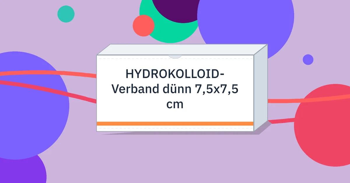 Symbolbild: Packung mit der Aufschrift HYDROKOLLOID-Verband dünn 7,5x7,5 cm (PZN 20610829) – Verfügbarkeit und Bezug in Apotheken in Frankfurt am Main
