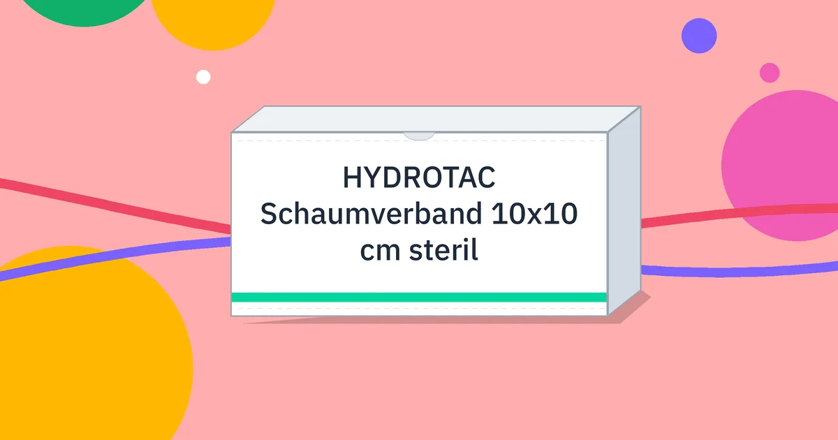 Symbolbild: Packung mit der Aufschrift HYDROTAC Schaumverband 10x10 cm steril (PZN 17880850) – Verfügbarkeit und Bezug in Apotheken in Frankfurt am Main