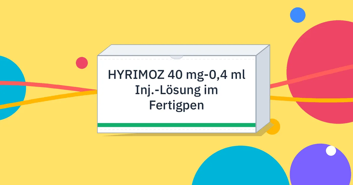 Symbolbild: Packung mit der Aufschrift HYRIMOZ 40 mg-0,4 ml Inj.-Lösung im Fertigpen (PZN 19199949) – Verfügbarkeit und Bezug in Apotheken in Frankfurt am Main