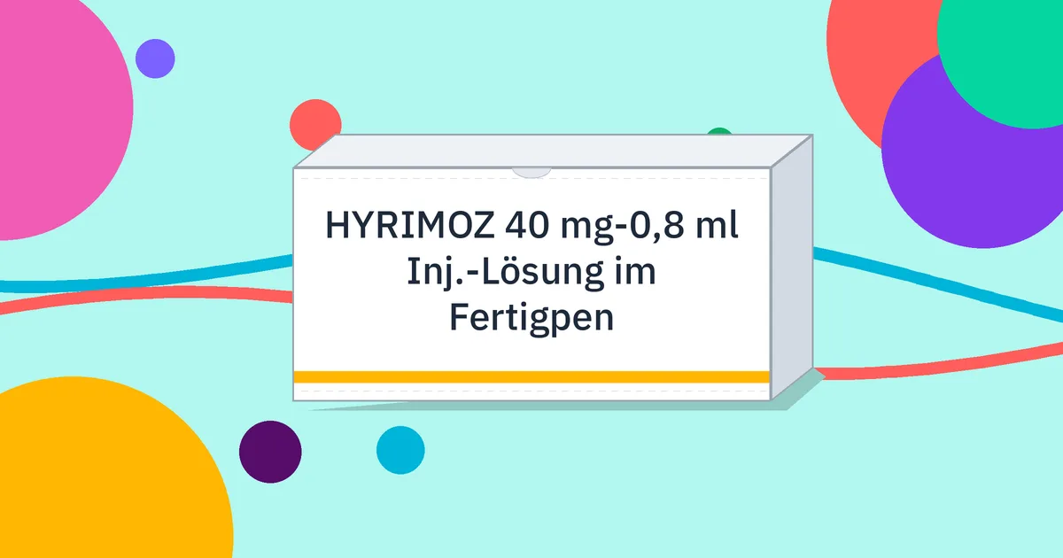 Symbolbild: Packung mit der Aufschrift HYRIMOZ 40 mg-0,8 ml Inj.-Lösung im Fertigpen (PZN 17942433) – Verfügbarkeit und Bezug in Apotheken in Frankfurt am Main