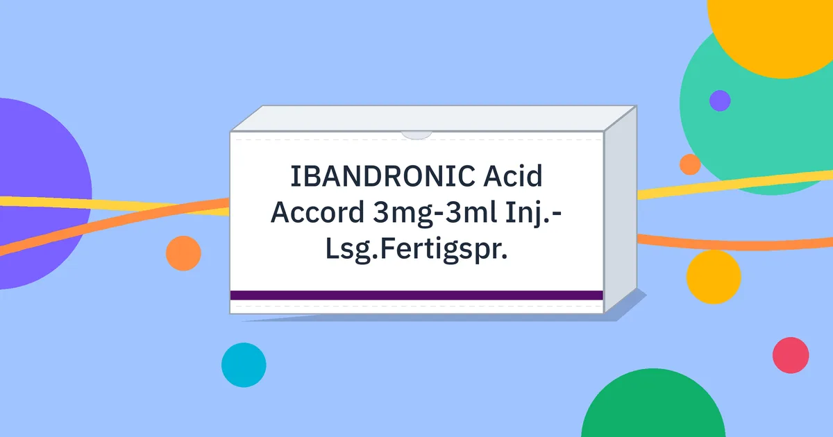 Symbolbild: Packung mit der Aufschrift IBANDRONIC Acid Accord 3mg-3ml Inj.-Lsg.Fertigspr. (PZN 15241488) – Verfügbarkeit und Bezug in Apotheken in Frankfurt am Main