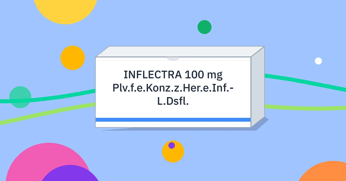 Symbolbild: Packung mit der Aufschrift INFLECTRA 100 mg Plv.f.e.Konz.z.Her.e.Inf.-L.Dsfl. (PZN 11217317) – Verfügbarkeit und Bezug in Apotheken in Frankfurt am Main