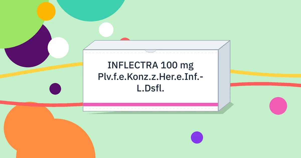 Symbolbild: Packung mit der Aufschrift INFLECTRA 100 mg Plv.f.e.Konz.z.Her.e.Inf.-L.Dsfl. (PZN 13753333) – Verfügbarkeit und Bezug in Apotheken in Frankfurt am Main
