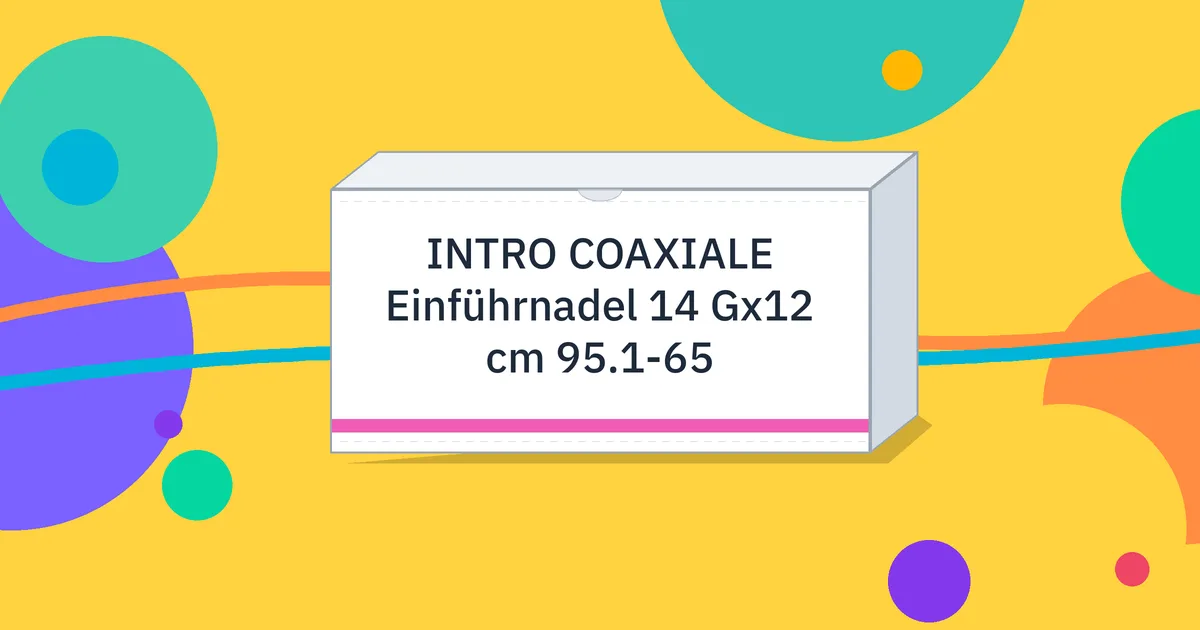 Symbolbild: Packung mit der Aufschrift INTRO COAXIALE Einführnadel 14 Gx12 cm 95.1-65 (PZN 16946400) – Verfügbarkeit und Bezug in Apotheken in Frankfurt am Main