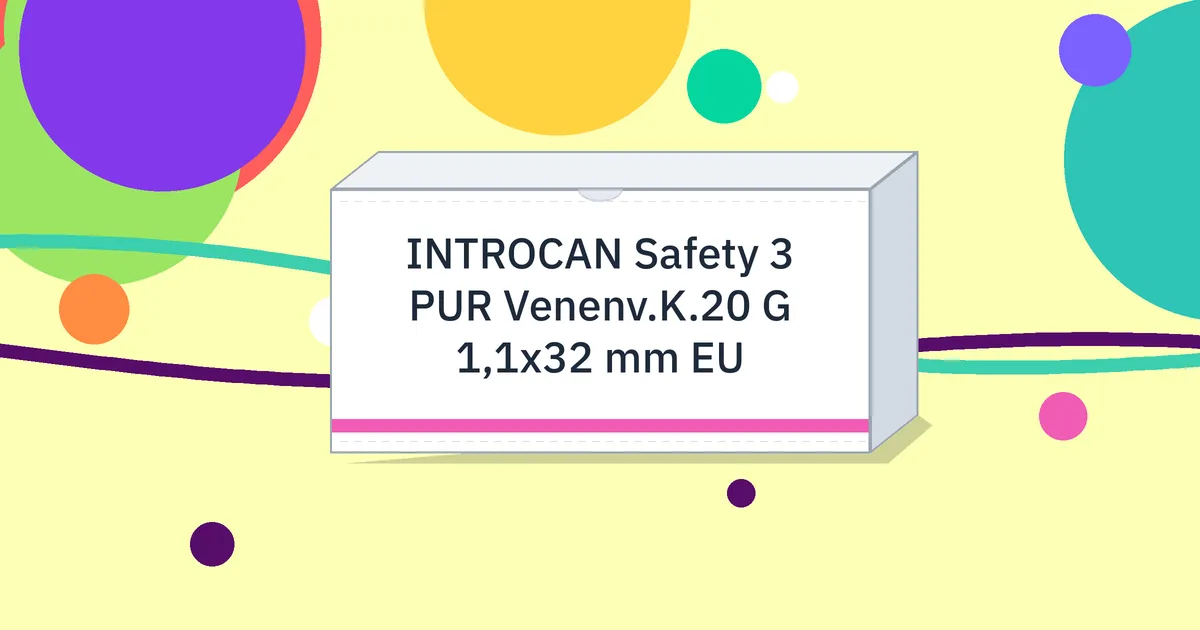Symbolbild: Packung mit der Aufschrift INTROCAN Safety 3 PUR Venenv.K.20 G 1,1x32 mm EU (PZN 20345155) – Verfügbarkeit und Bezug in Apotheken in Frankfurt am Main
